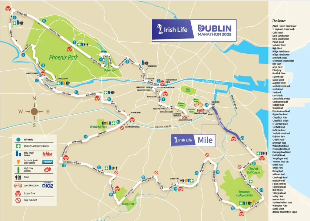 Course Map- Irish Life Dublin Marathon | Watch Athletics
